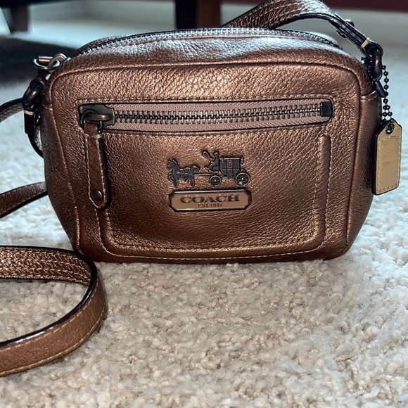 Coach | Bags | Coach Bronze Cervo Leather Small Camera Crossbody | Poshmark